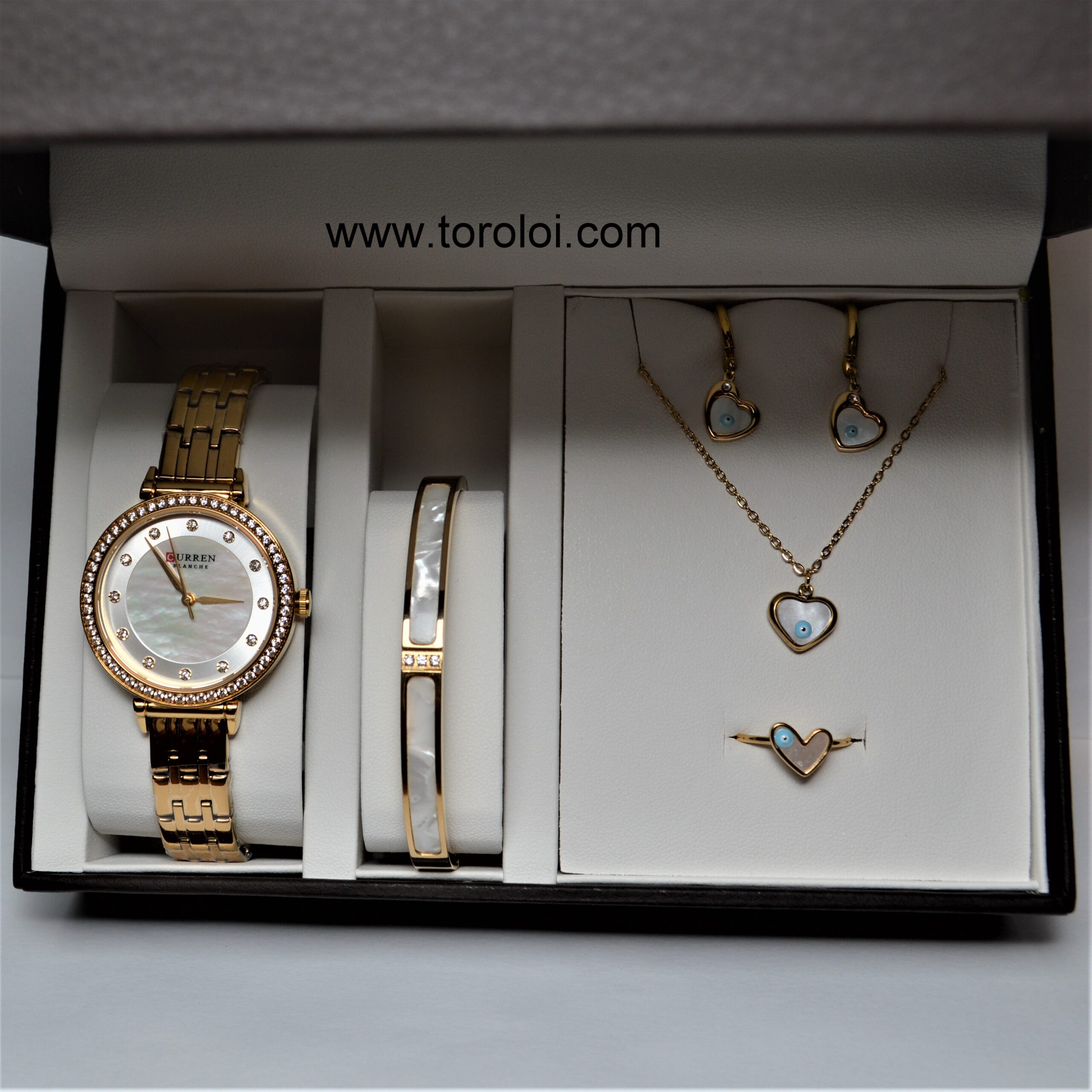 Σετ γυναικείο ρολόι -βραχιόλι-κολιέ-δαχτυλίδι-σκουλαρίκια - Μονόπετρα ...